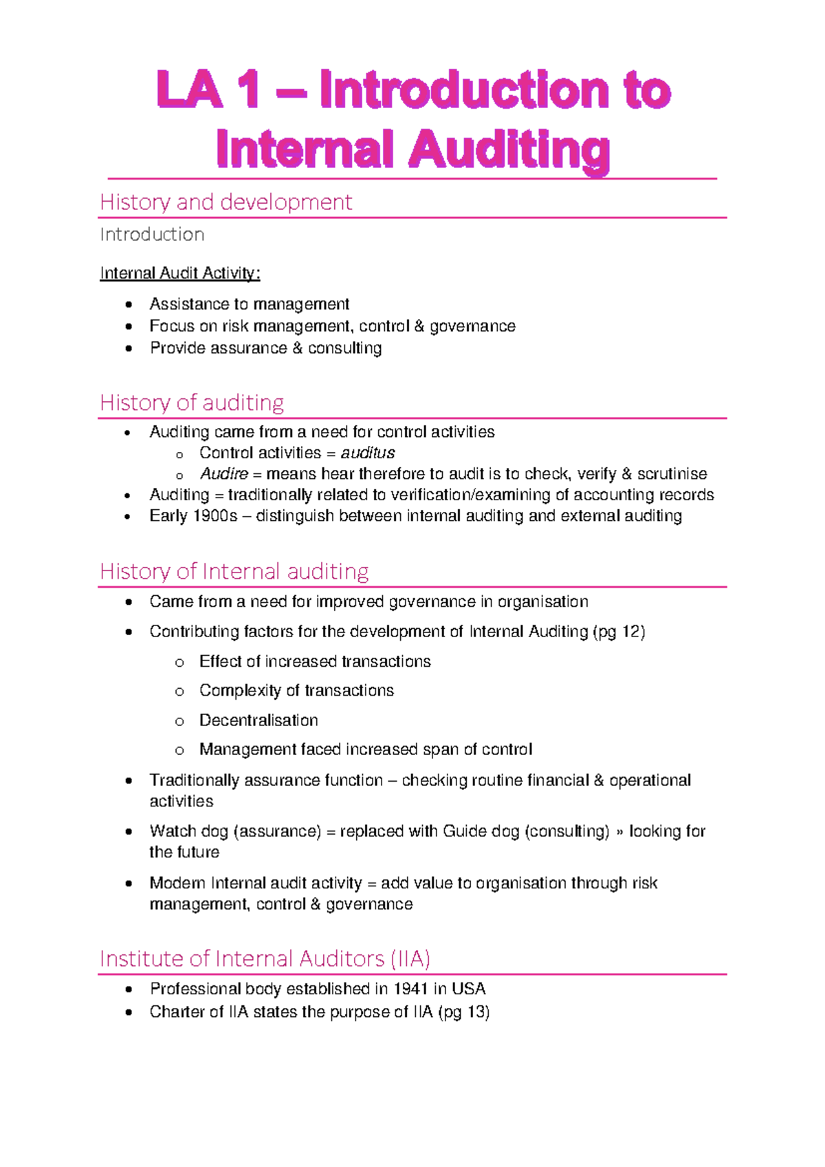 IAU 200 - LA 1 Final Exam Notes: Introduction to Internal Auditing ...