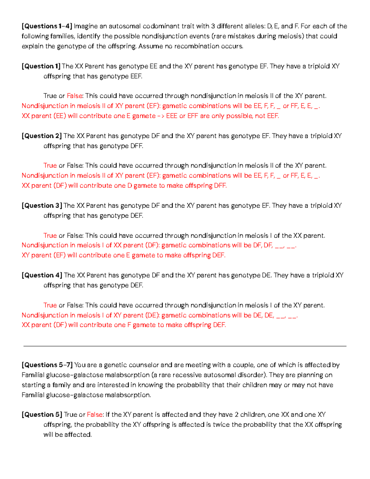 7B Practice Midterm 1: Genetic Nondisjunction and Probability Analysis ...