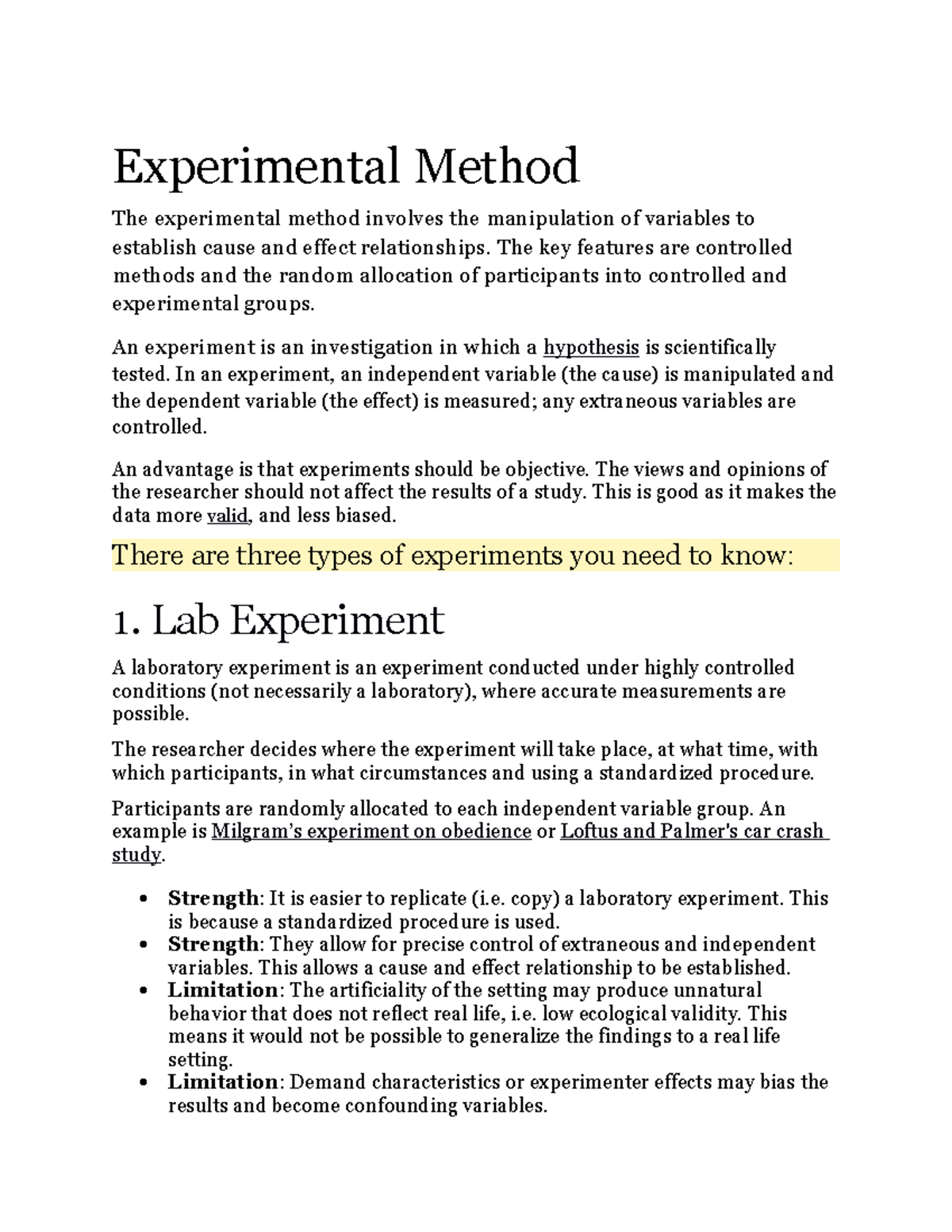 Lecture 1 experimental method - Experimental Method The experimental ...