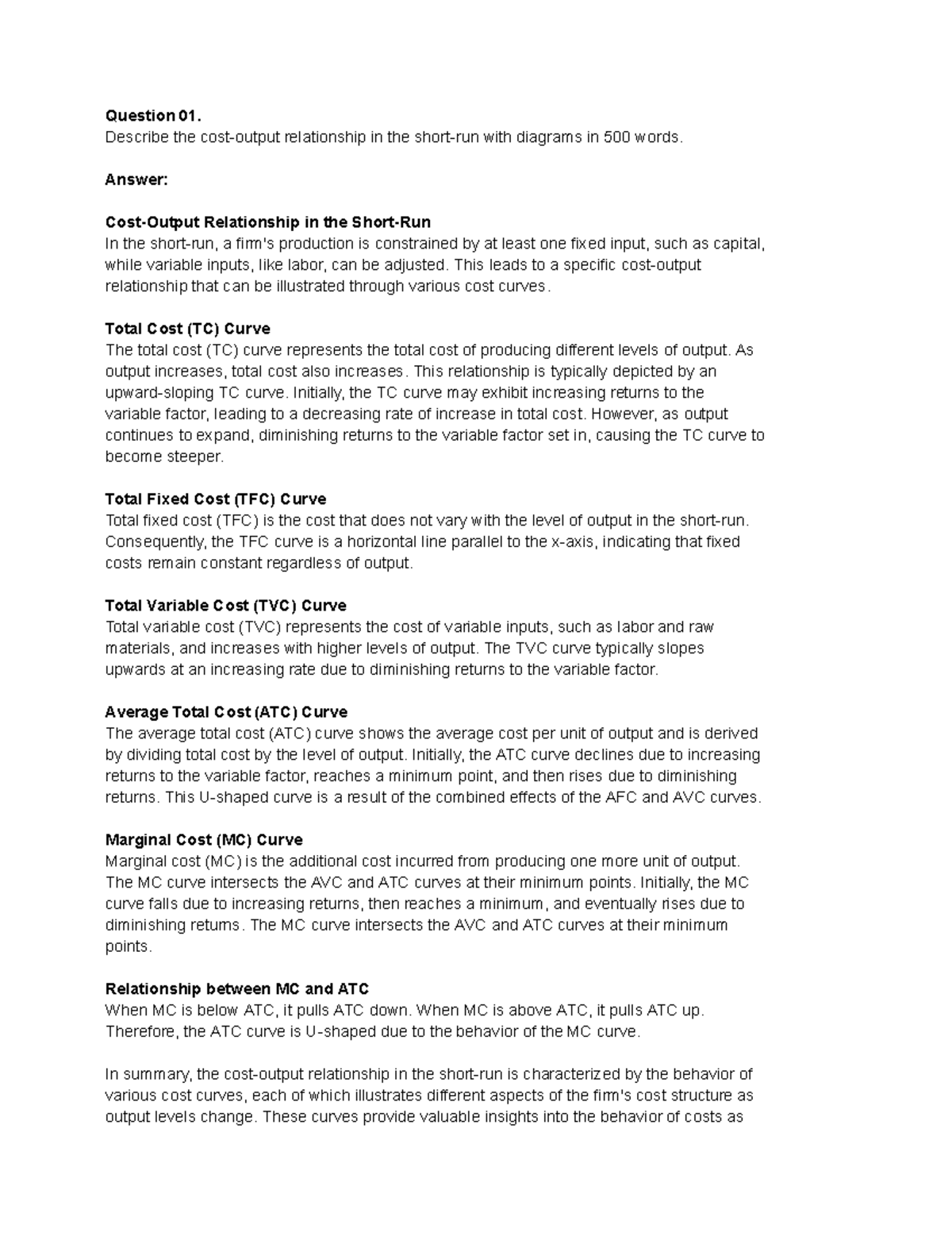 Cost-Output Relationship in the Short-Run: An Analysis with Diagrams ...