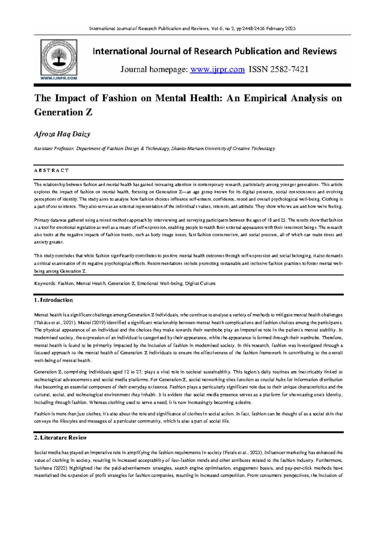 The Impact of Fashion on Mental Health: A Study on Gen Z (IJRPR 38813 ...