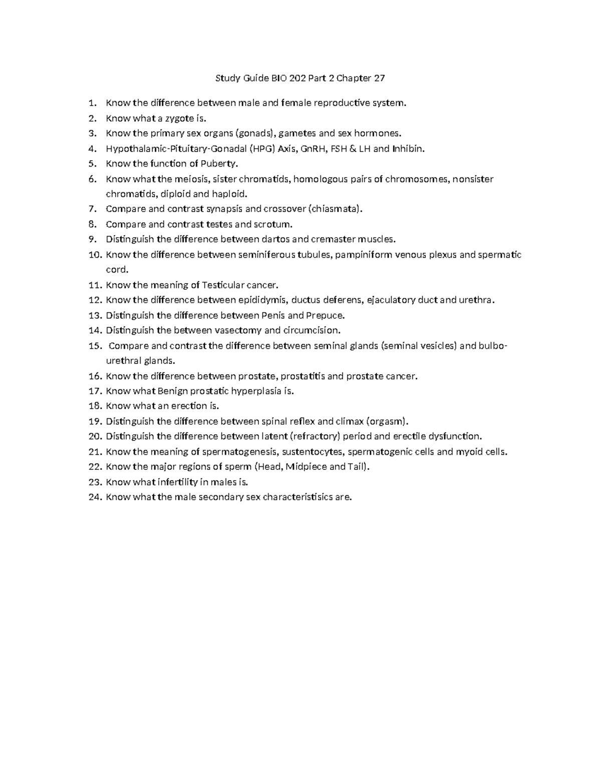 Study Guide BIO 202 Final Exam Chapter 27: Male Reproductive System ...