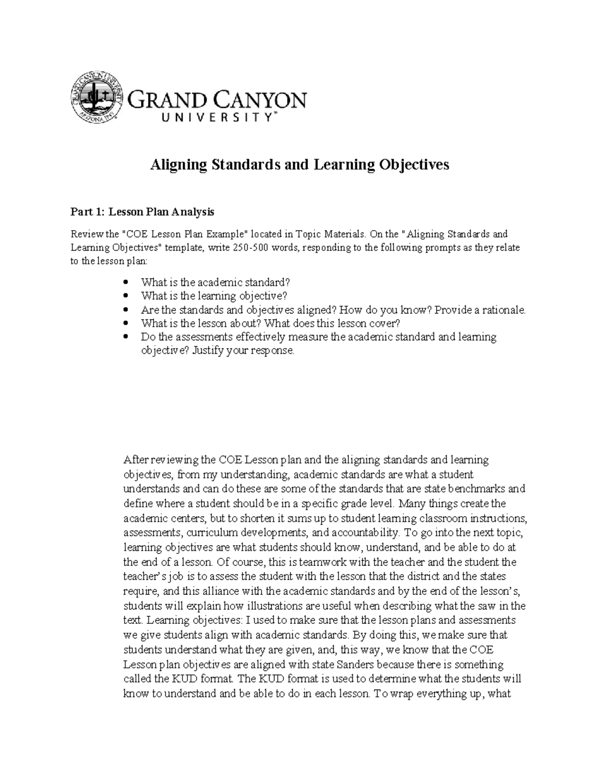 ELM-210-D-T2-Lesson Plan Analysis: Aligning Standards & Objectives ...