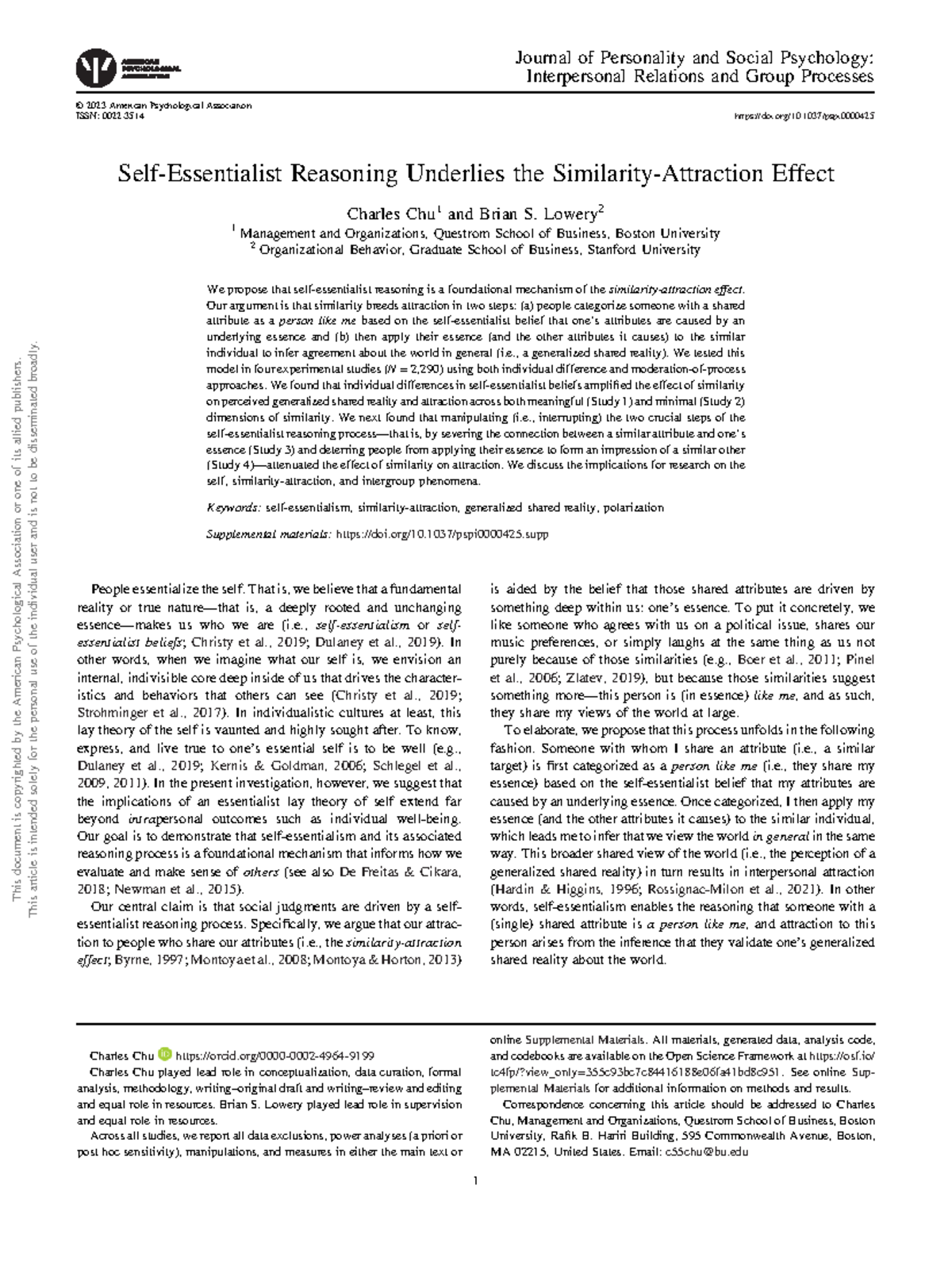 Self-Essentialist Reasoning in Similarity-Attraction Effect: PSPI ...
