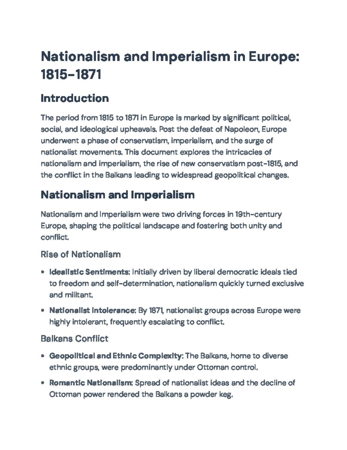 Nationalism and Imperialism in 19th Century Europe: 1815-1871 Analysis ...