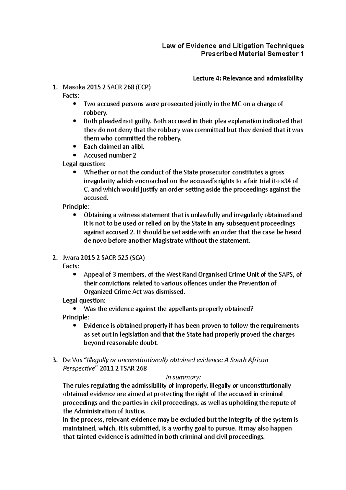 Law of Evidence: Lecture Notes on Case Law Analysis and Admissibility ...