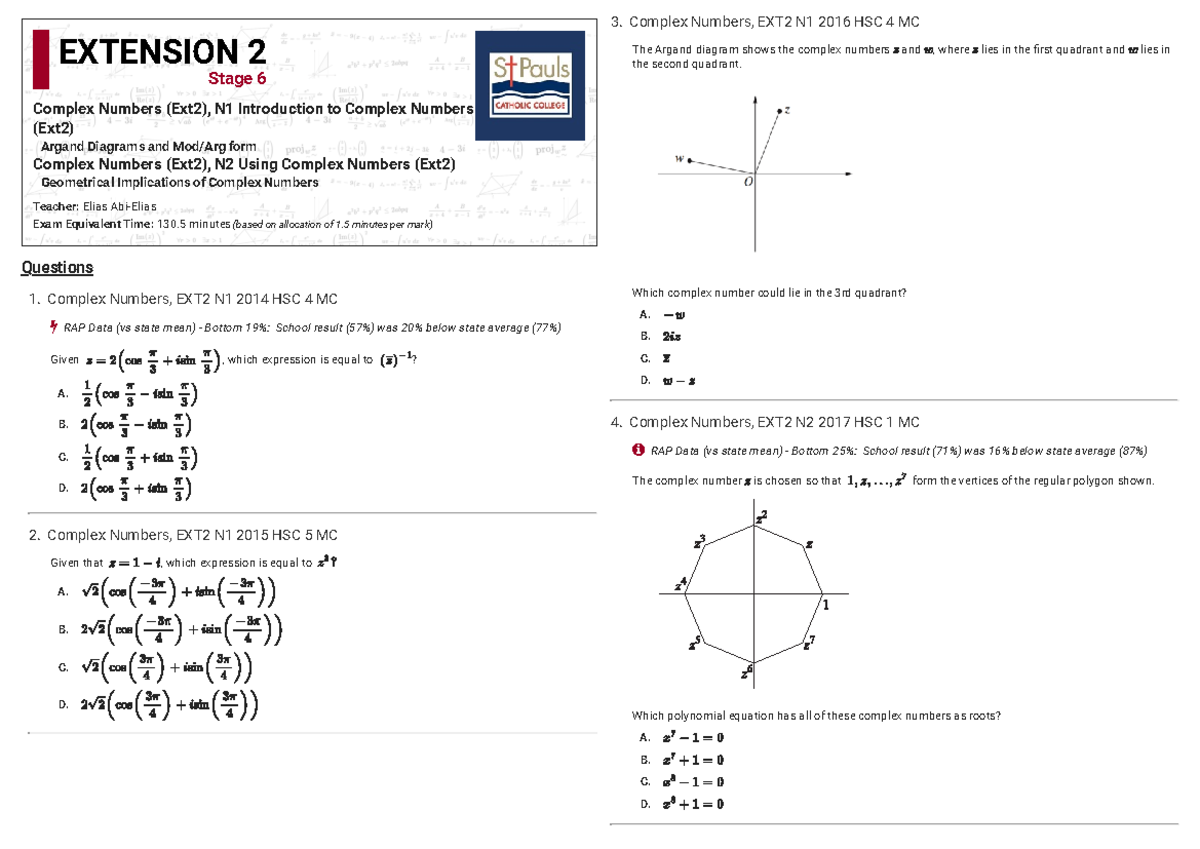 Comprehensive Guide to Complex Numbers (EXT2) for HSC - Studocu