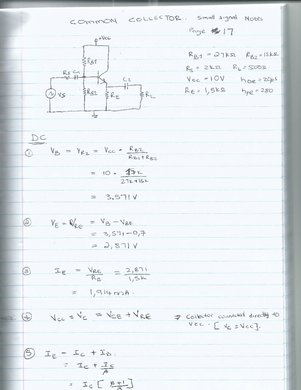 CC Small signals notes Page17 - common COLLECTOR . small signal Notes ...
