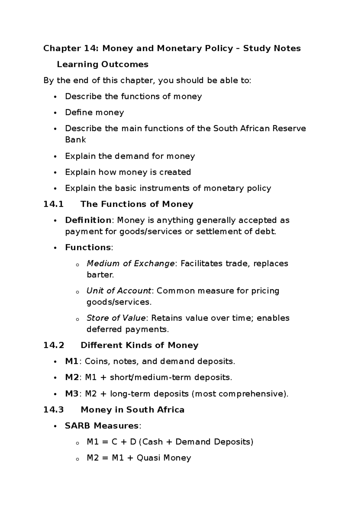 ECO 14: Study Notes on Money and Monetary Policy Functions - Studocu