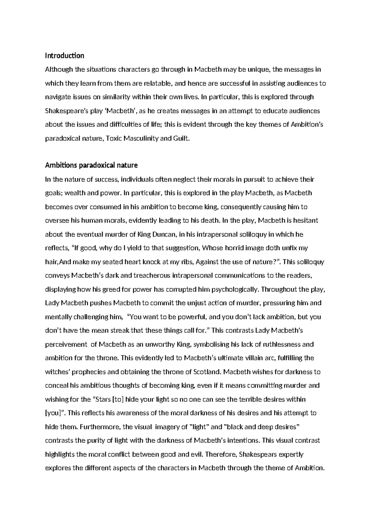 Macbeth Essay: Exploring Ambition and Toxic Masculinity - Studocu
