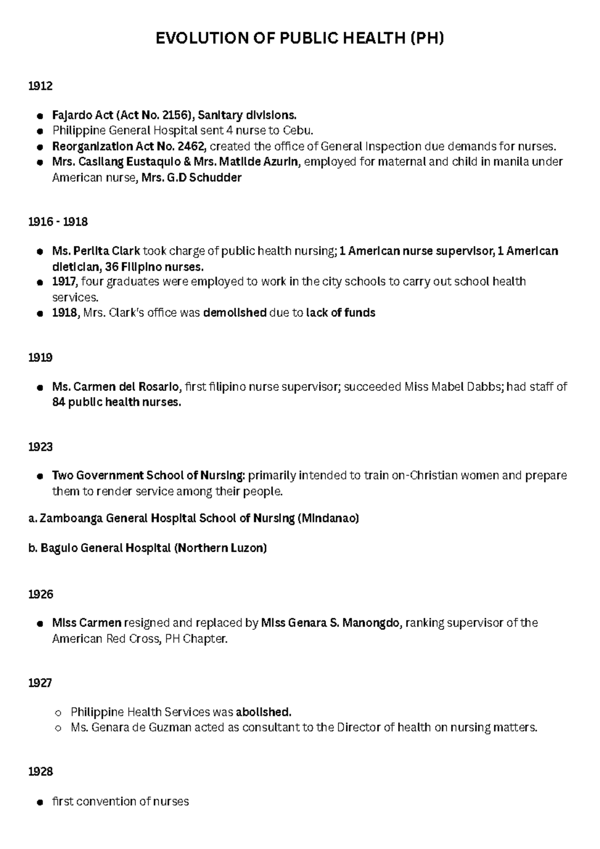 Evolution of Public Health in the Philippines (PH) Summary Guide - Studocu