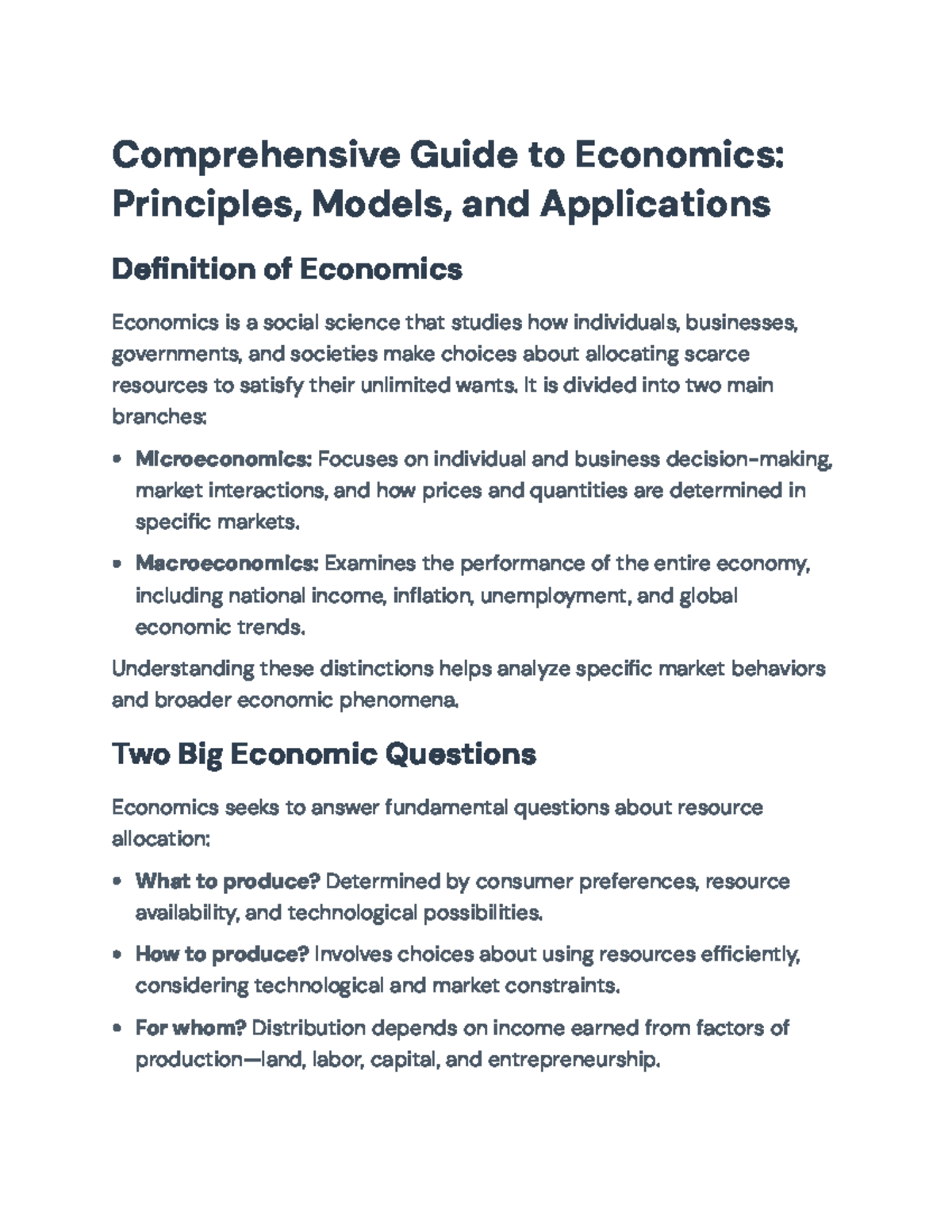 Comprehensive Economics Guide (ECO 101): Principles, Models, and ...