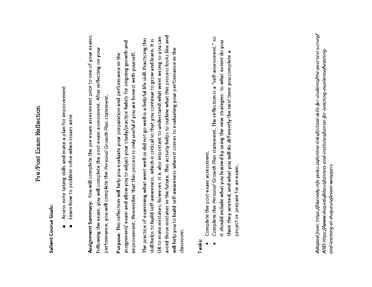 Pre and Post Exam Reflection Wrapper - Personal Growth Plan - Studocu