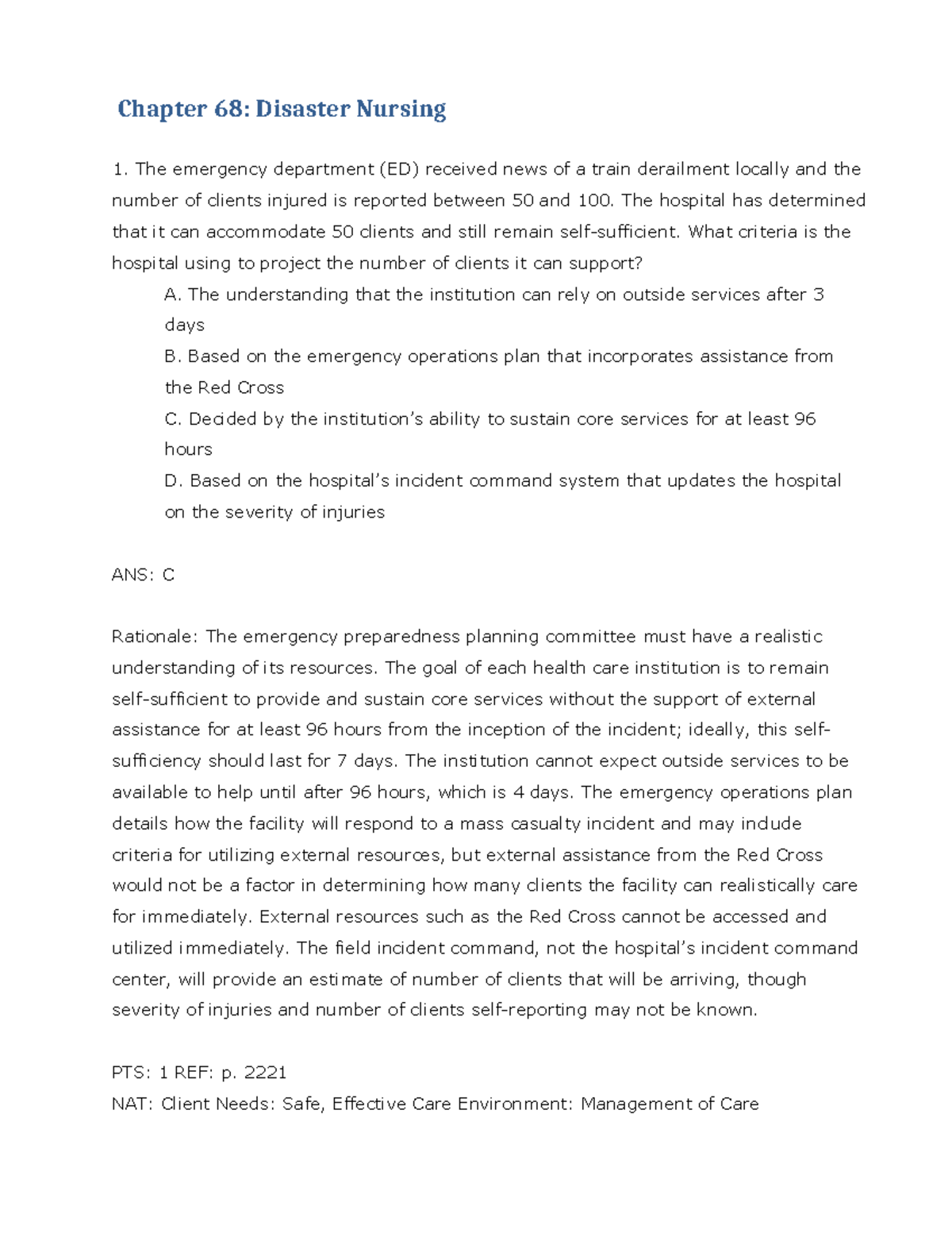 TG Chapter 68: Disaster Nursing and Emergency Response Strategies - Studocu