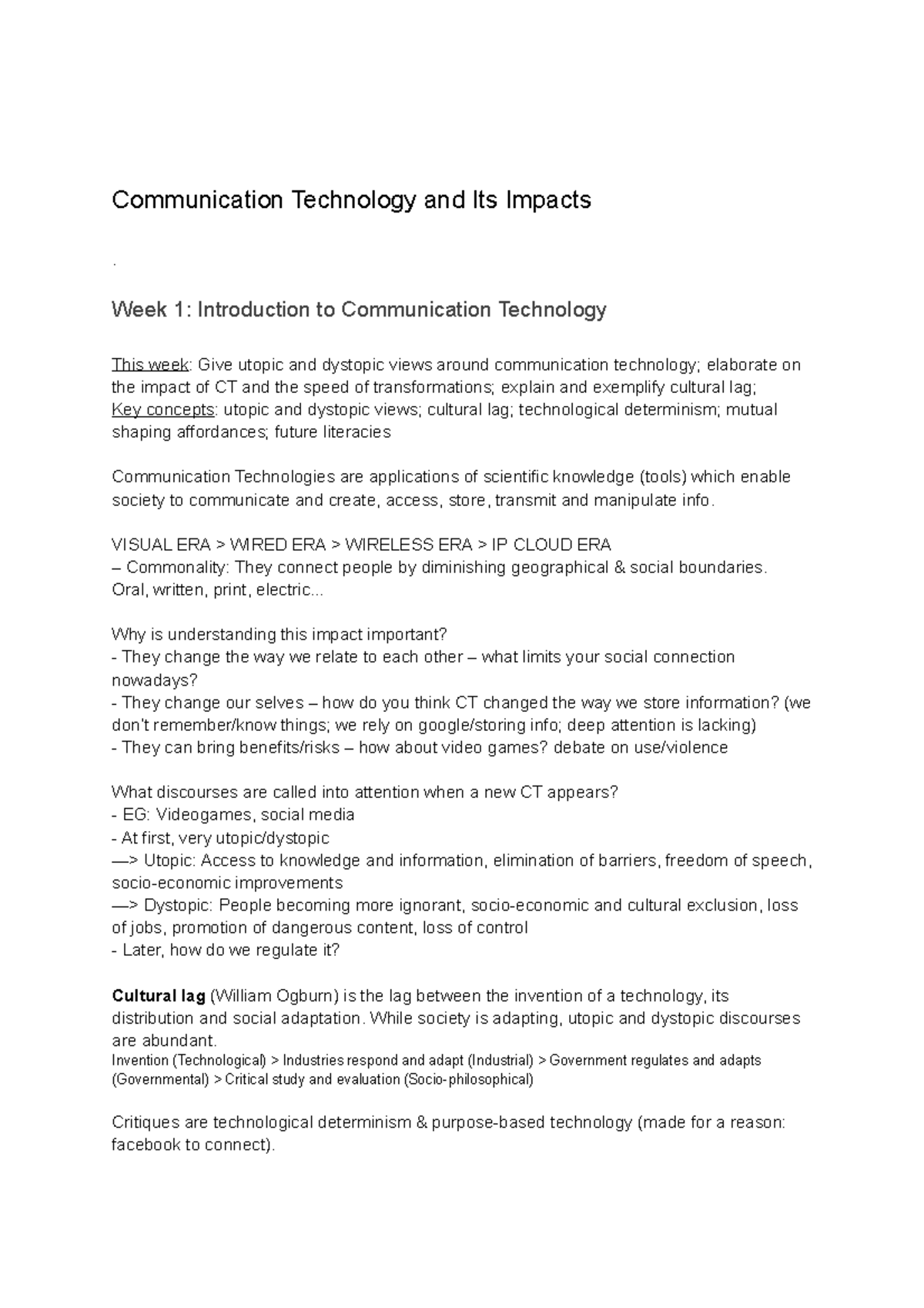 Communication Technology and Its Impacts: Lecture Notes (CT-101 ...