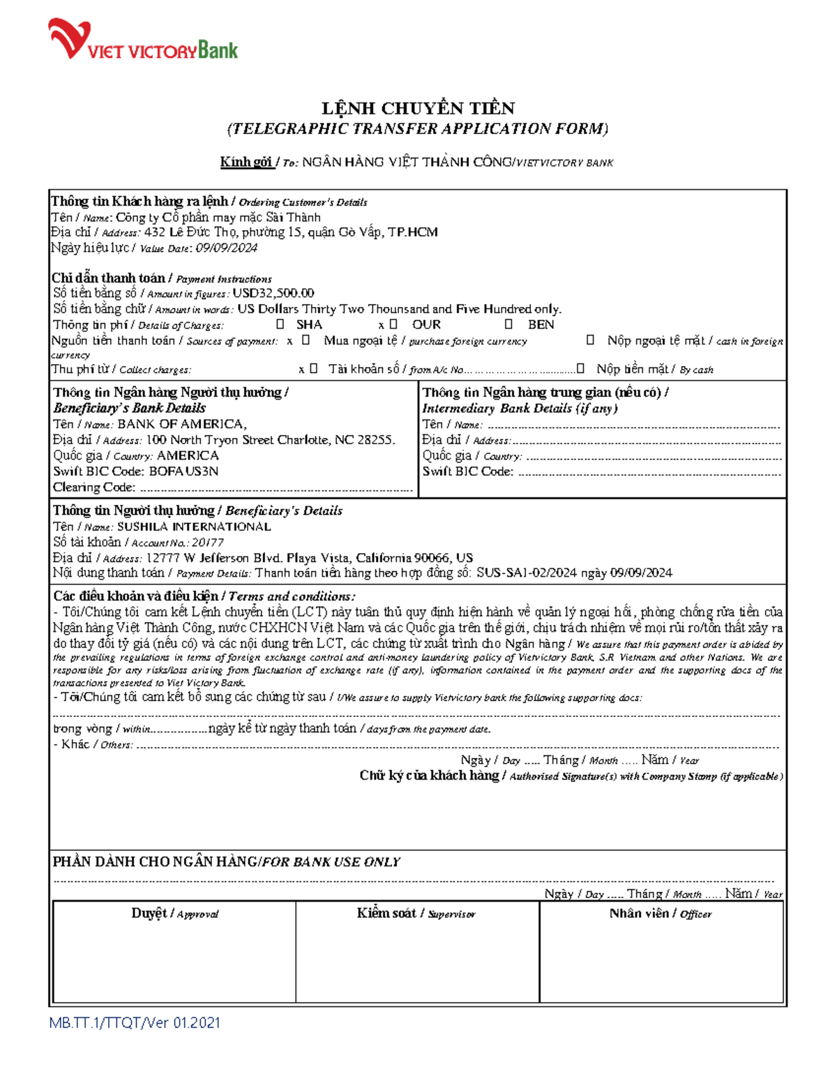 LỆNH CHUYỂN TIỀN (TELEGRAPHIC TRANSFER APPLICATION FORM) - HƯỚNG DẪN ...