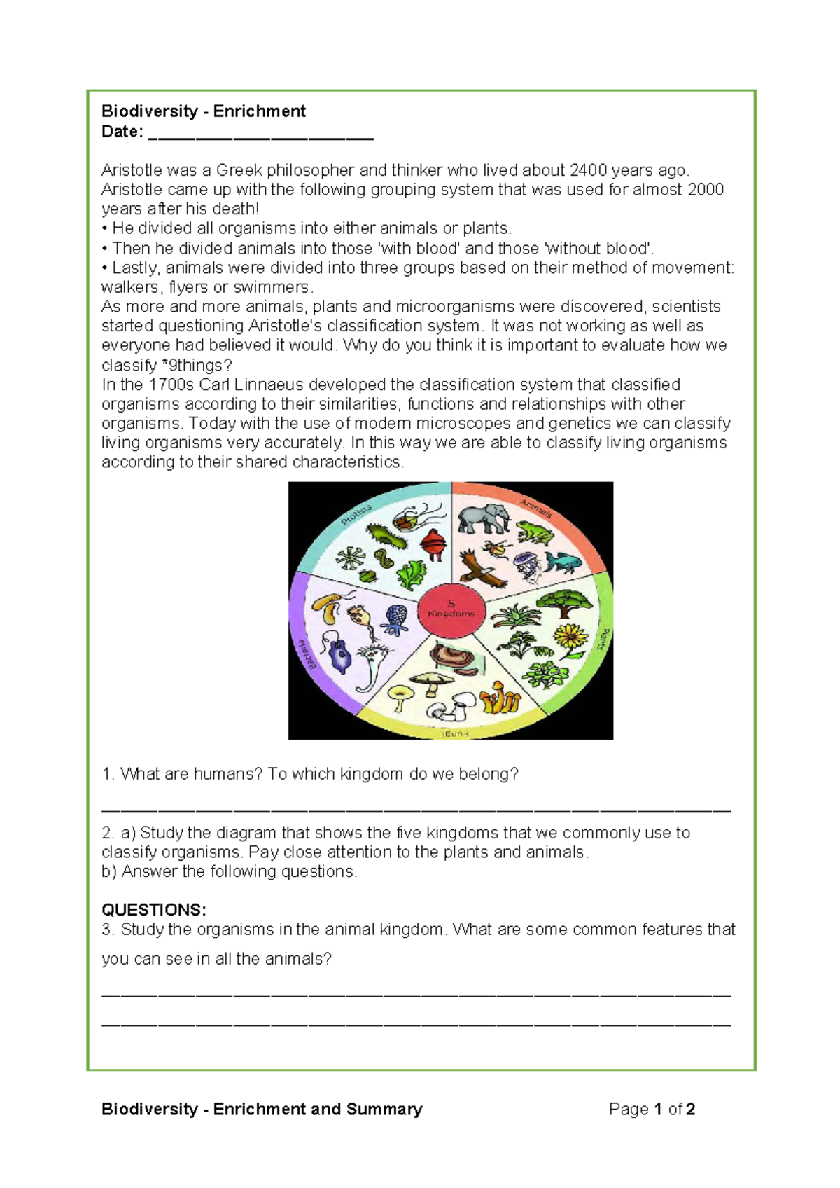 Biodiversity Enrichment: A Study of Classification Systems - Studocu