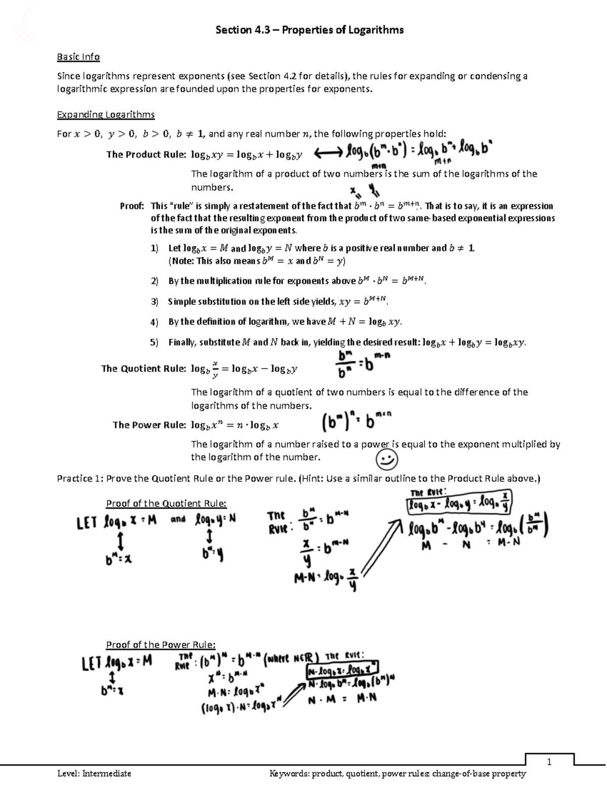 4.3 - Exploring the Properties of Logarithms: Product, Quotient & Power ...