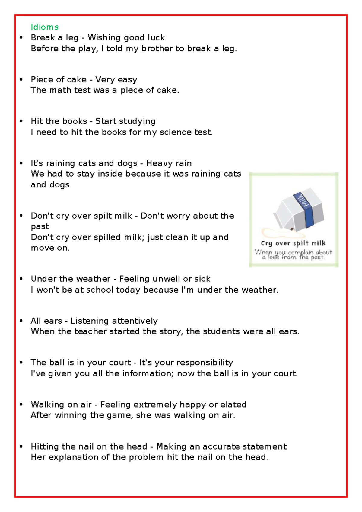 Idioms Study Material for Class 6 - Essential Phrases Explained - Studocu
