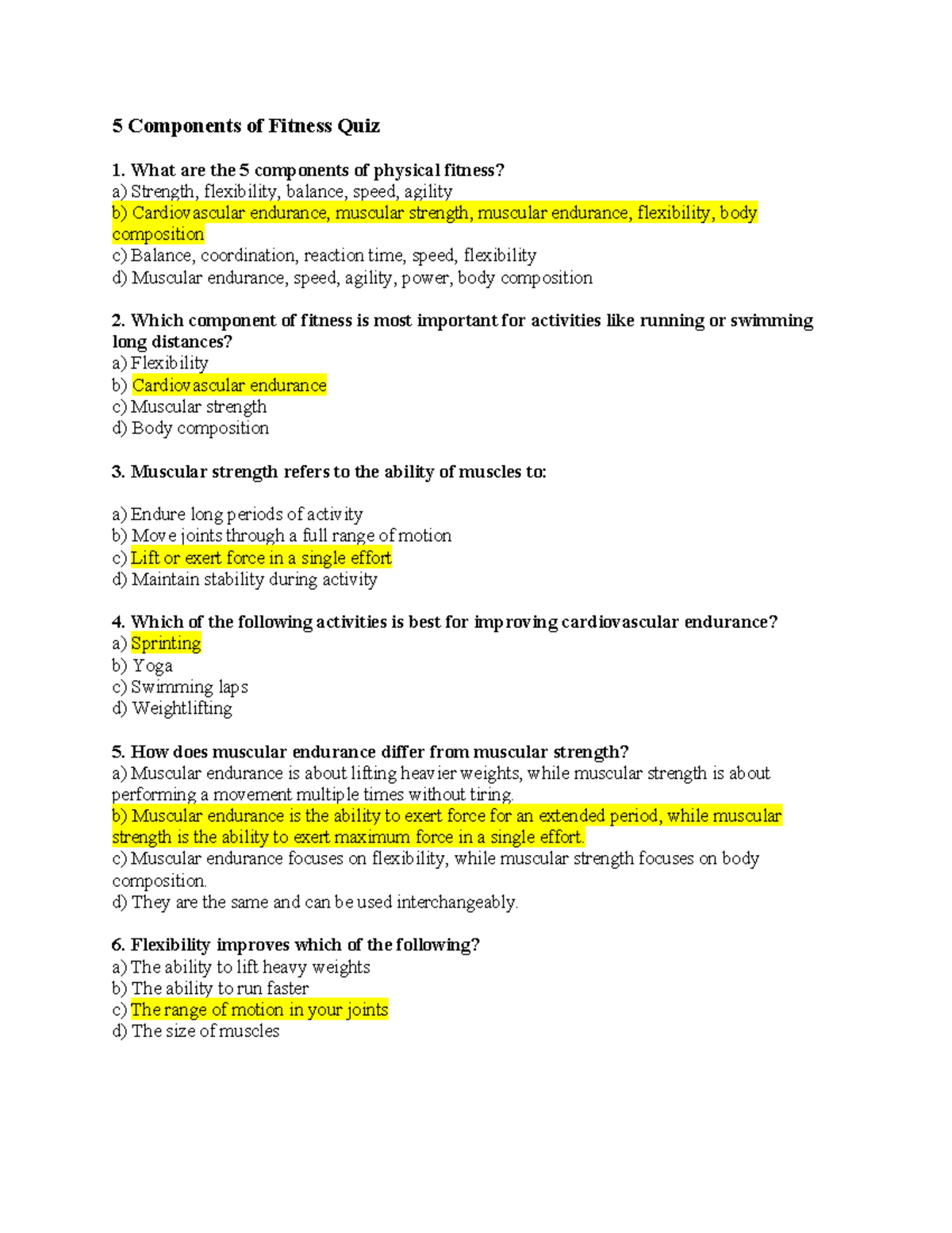 5 Components of Fitness Quiz - What are the 5 components of physical ...