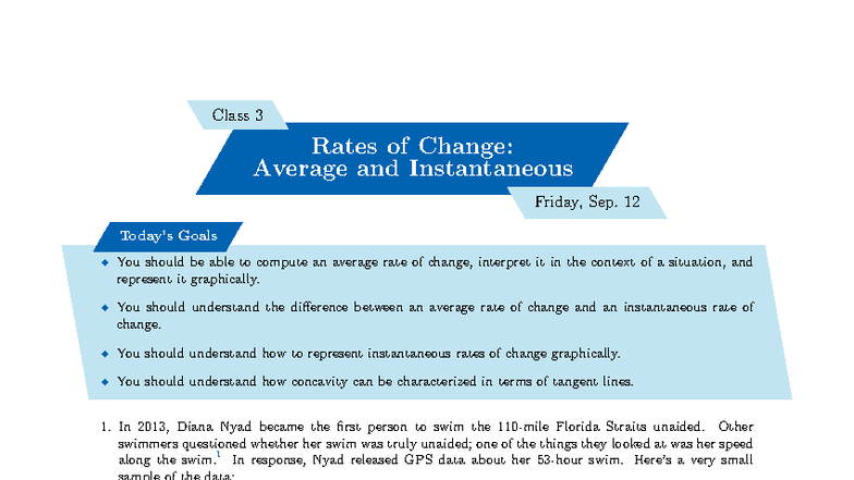 Rates of Change: Average and Instantaneous - Class 3 Notes - Studocu