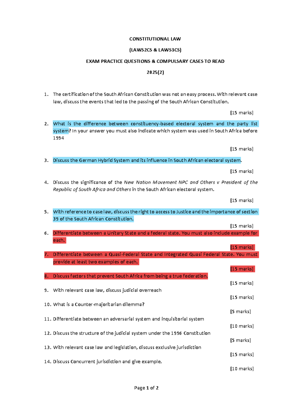 Constitutional Law (LAWS2CS LAWS3CS) Exam Practice Questions 2025 - Studocu