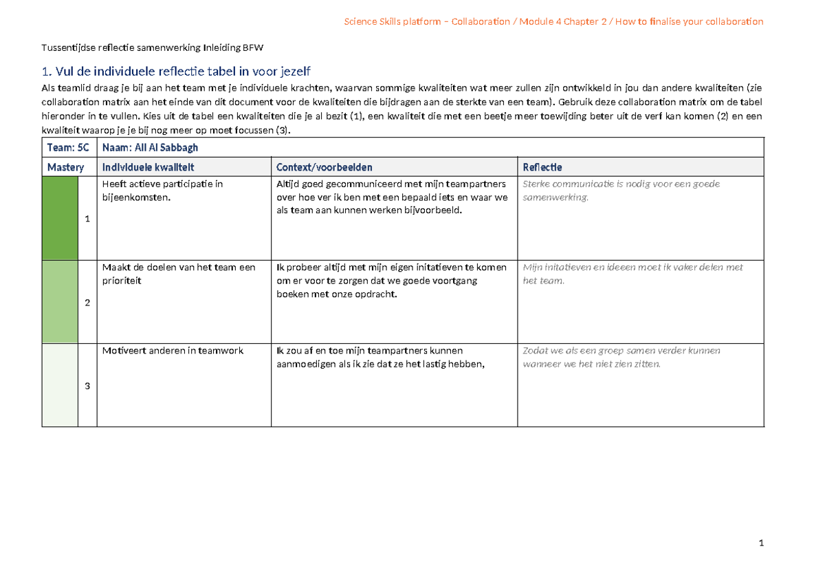 Science Skills Platform Collaboration Module 4 Chapter 2: Tussentijdse ...