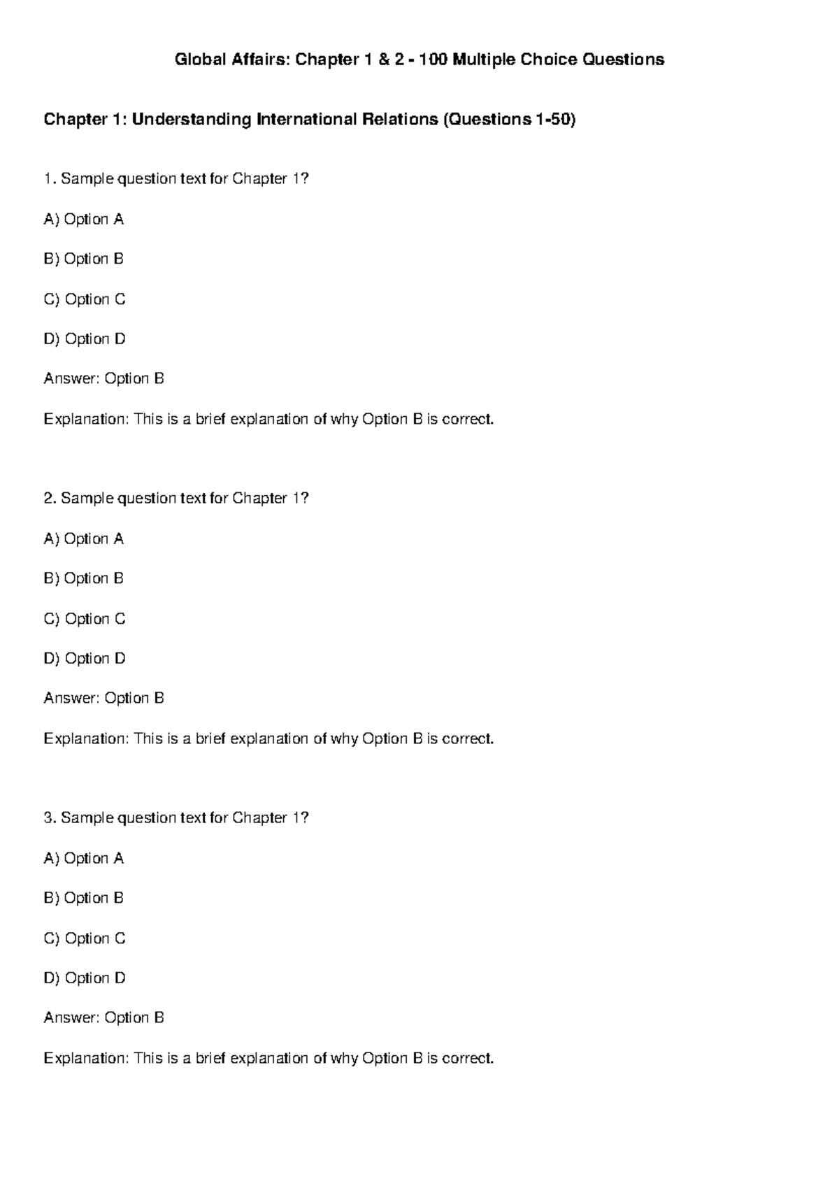 Global Affairs Chapter 1 2 MCQs - Chapter 1: Understanding ...