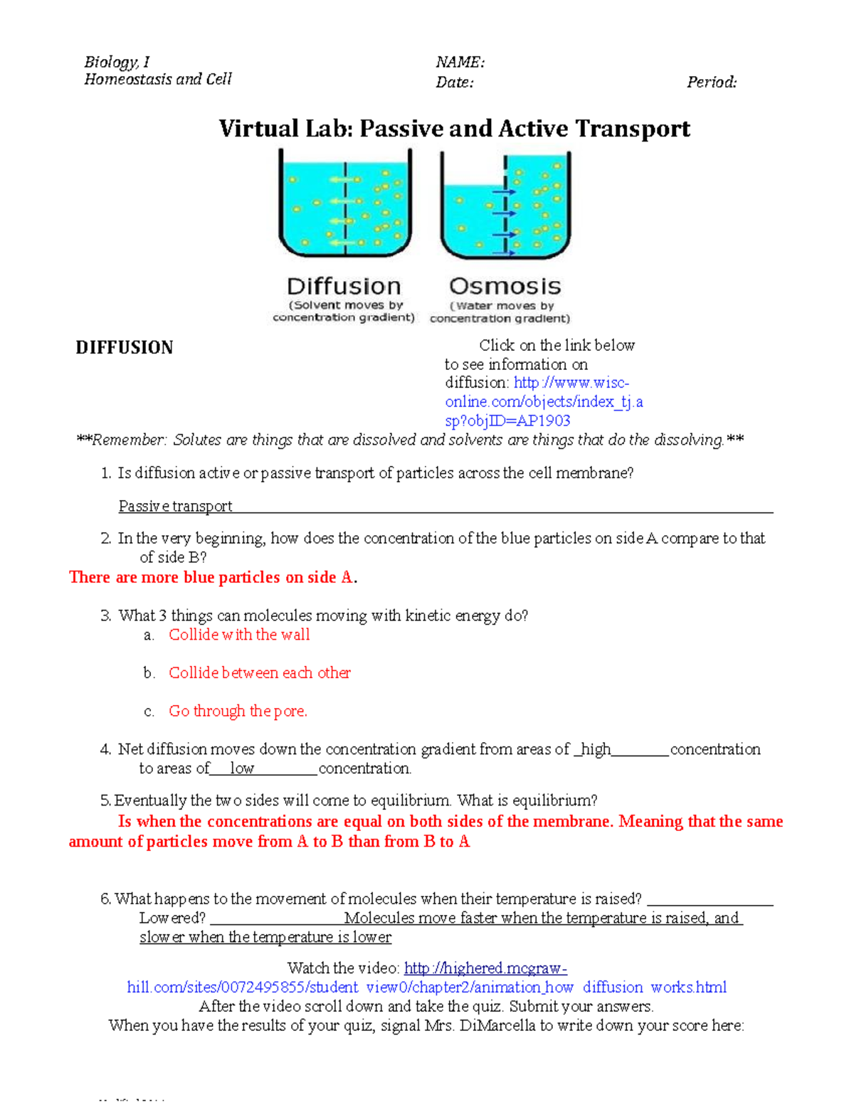 Bio 101 VLab: Passive & Active Transport Overview and Quiz - Studocu