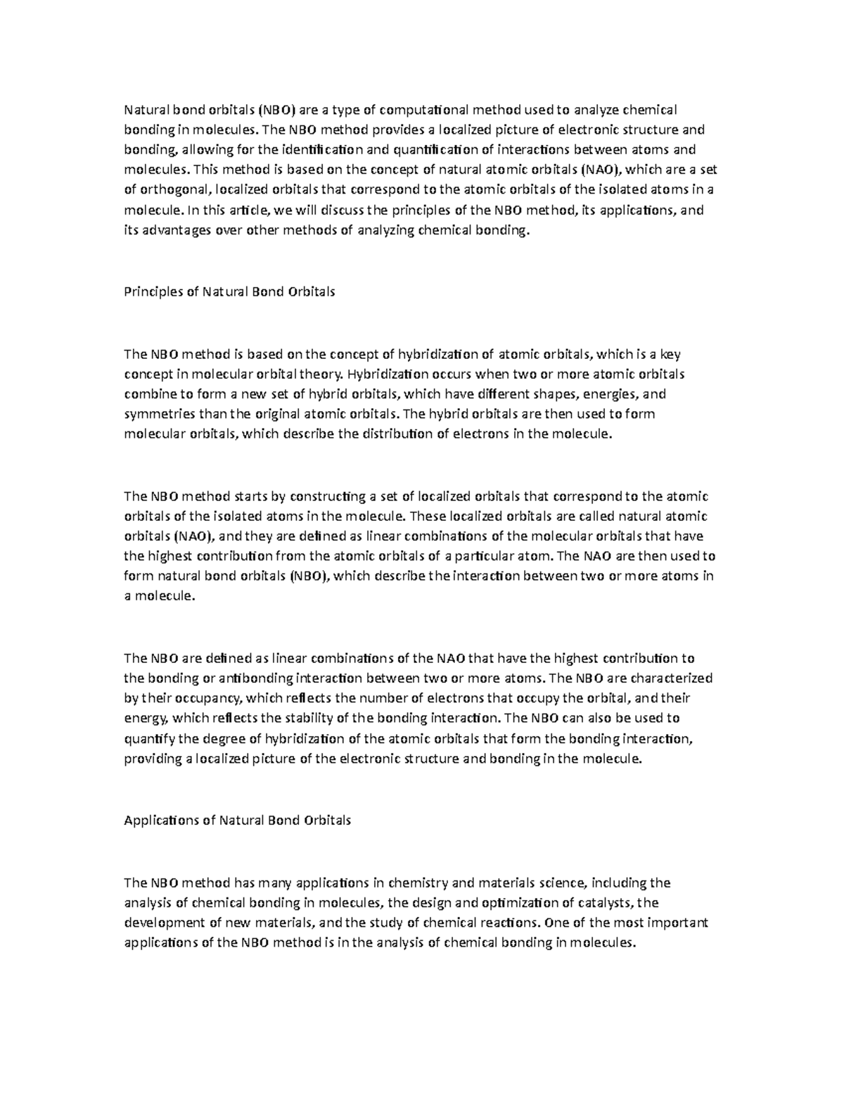 Natural bond orbitals - The NBO method provides a localized picture of ...