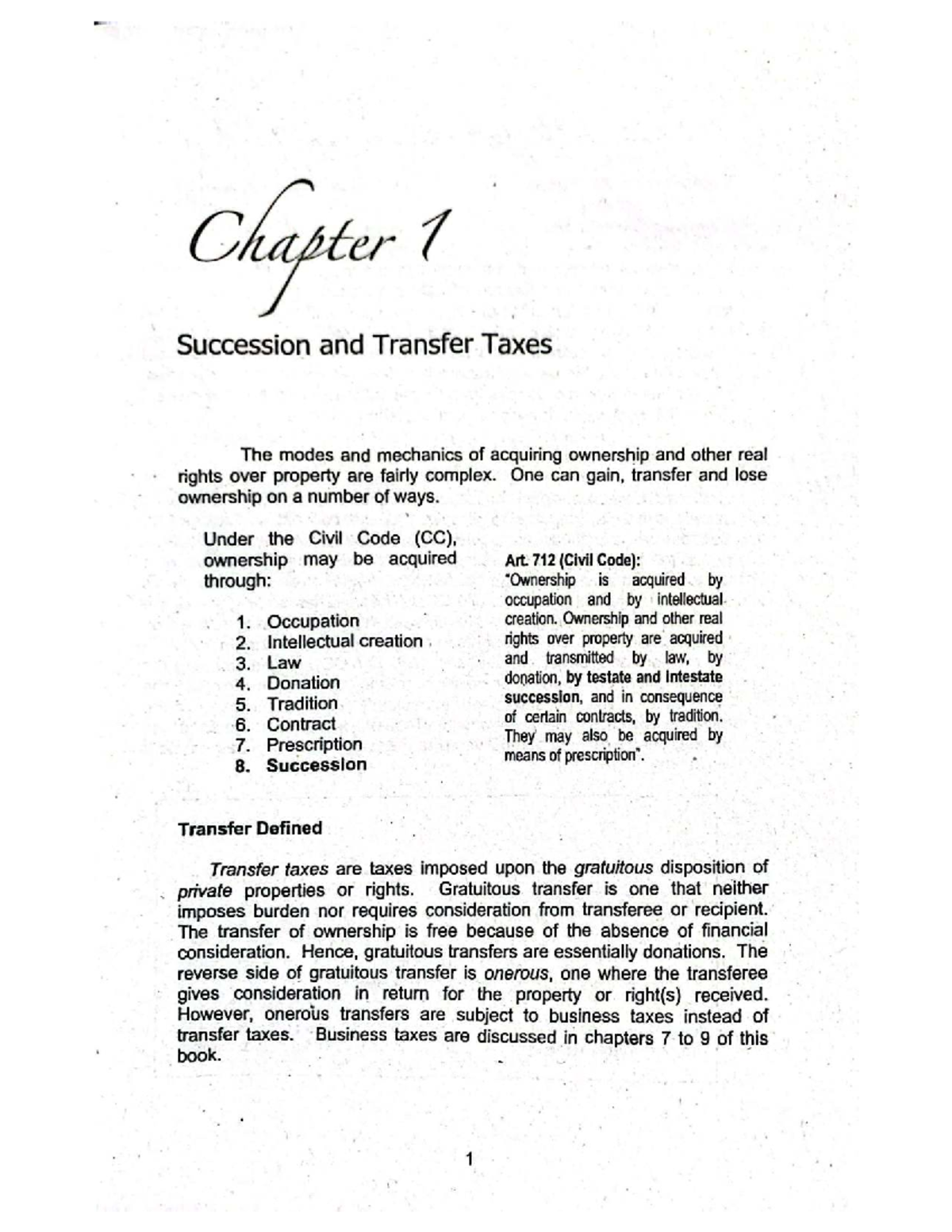 Chapter 1: Understanding Succession and Transfer Taxes (LAW 101) - Studocu