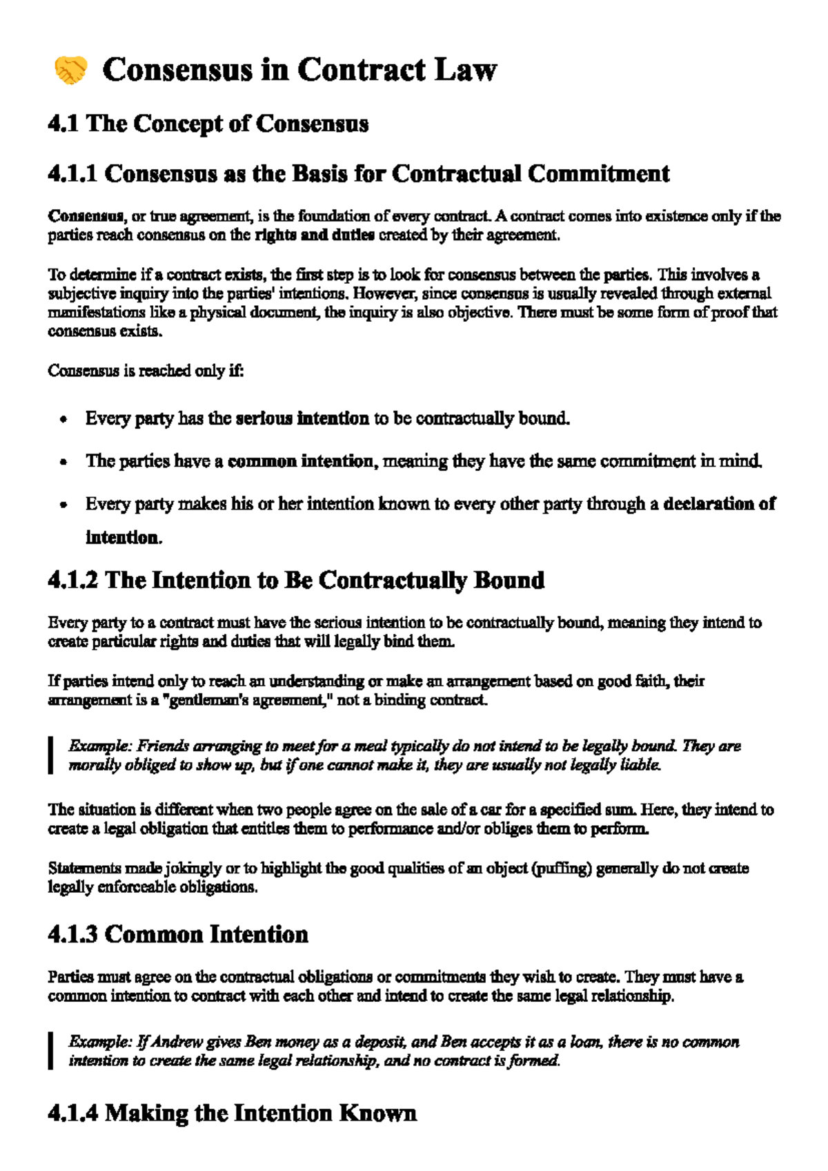 Chapter 4 Notes - Consensus & General Principles in Comm Law - Studocu
