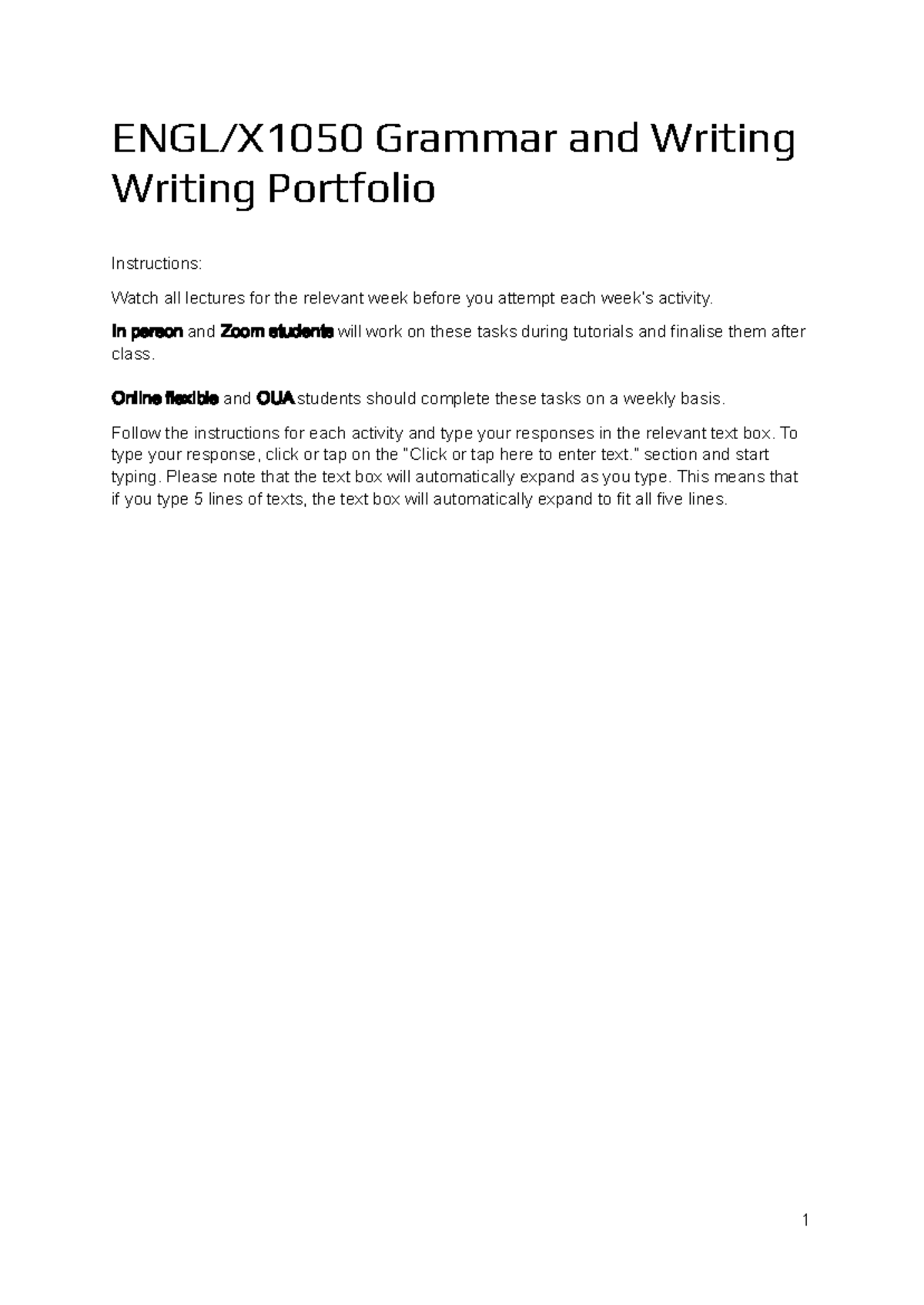 ENG 1050 Writing Portfolio: Activities and Reflections - Studocu
