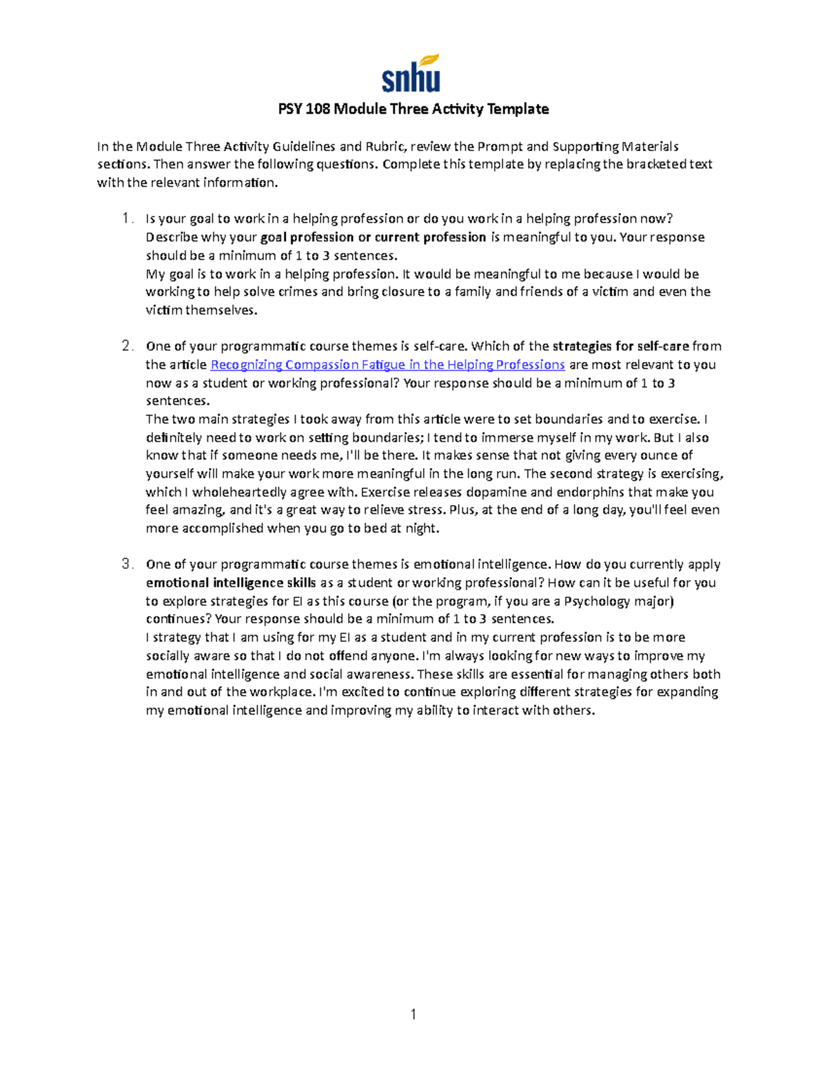 PSY 108 Module Three Activity Template - Then answer the following ...