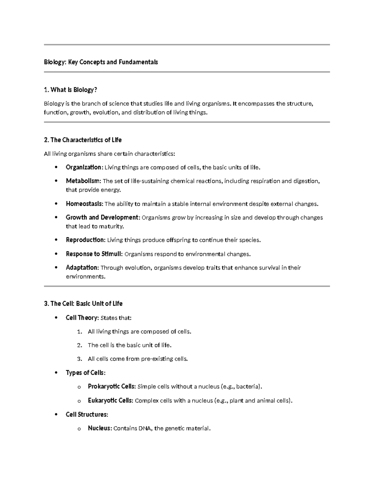 Biology 101: Key Concepts and Fundamentals Lecture Notes - Studocu
