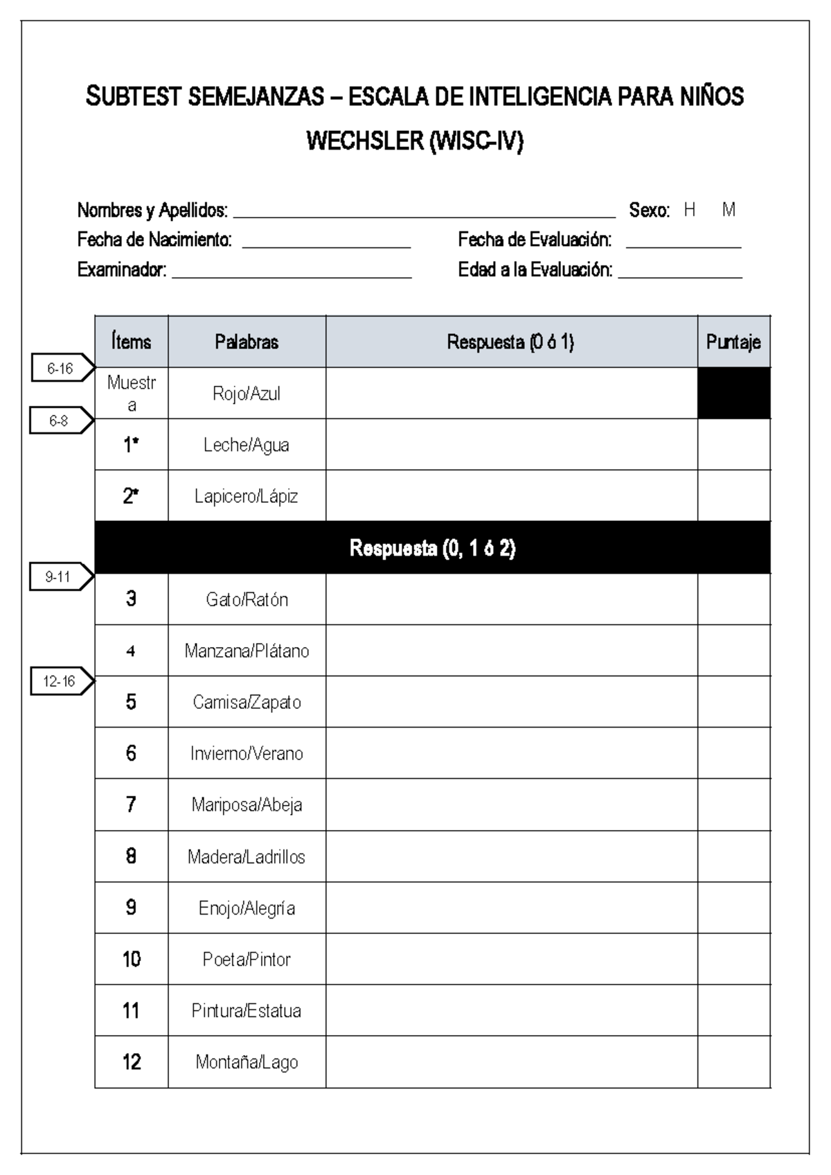Semejanzas - Subtest de WISC V para Evaluación Infantil - Studocu