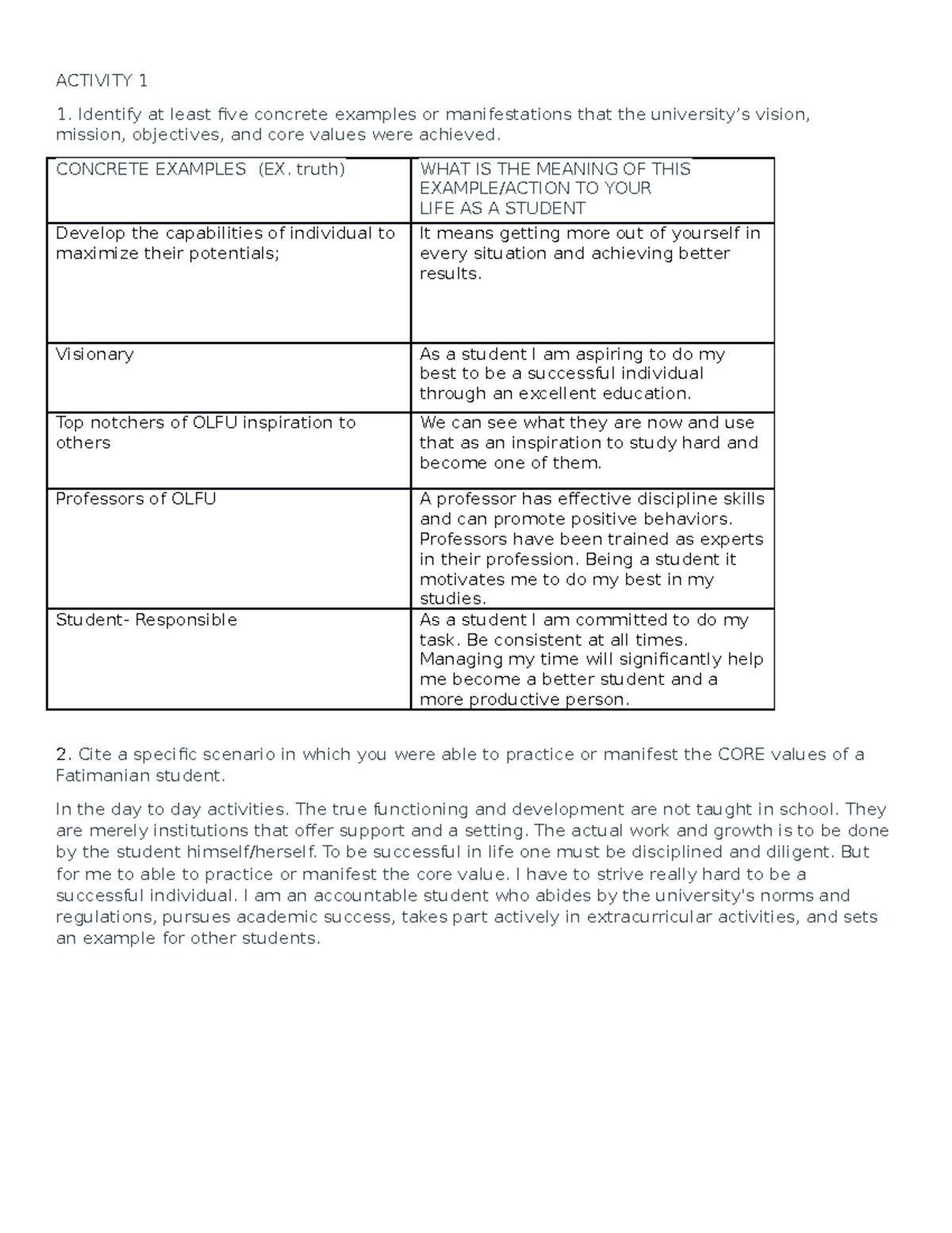 Activity 1 veritas - none - ACTIVITY 1 Identify at least five concrete ...