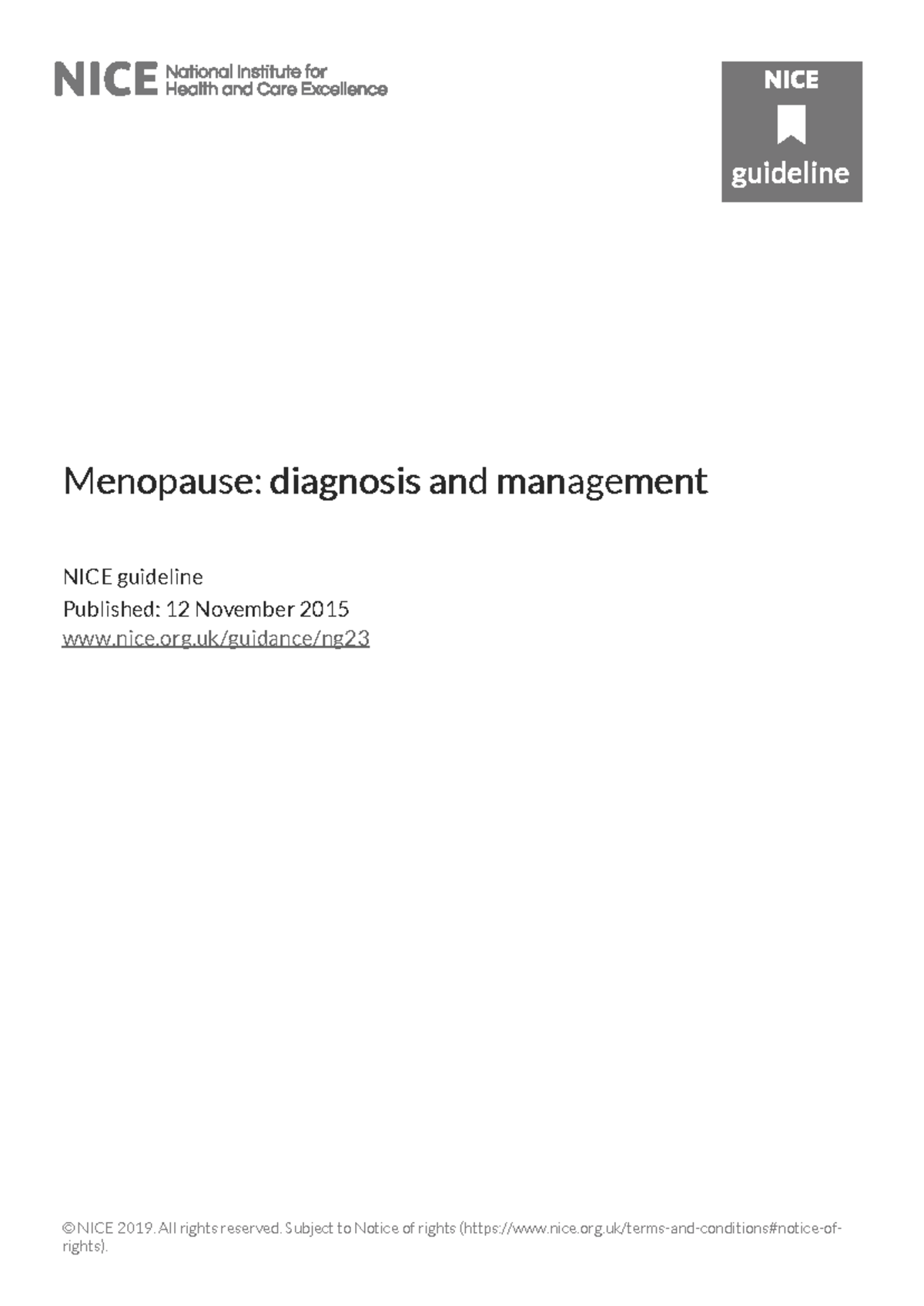 Menopause diagnosis and management, NICE (NG23) 019 - Menopause ...