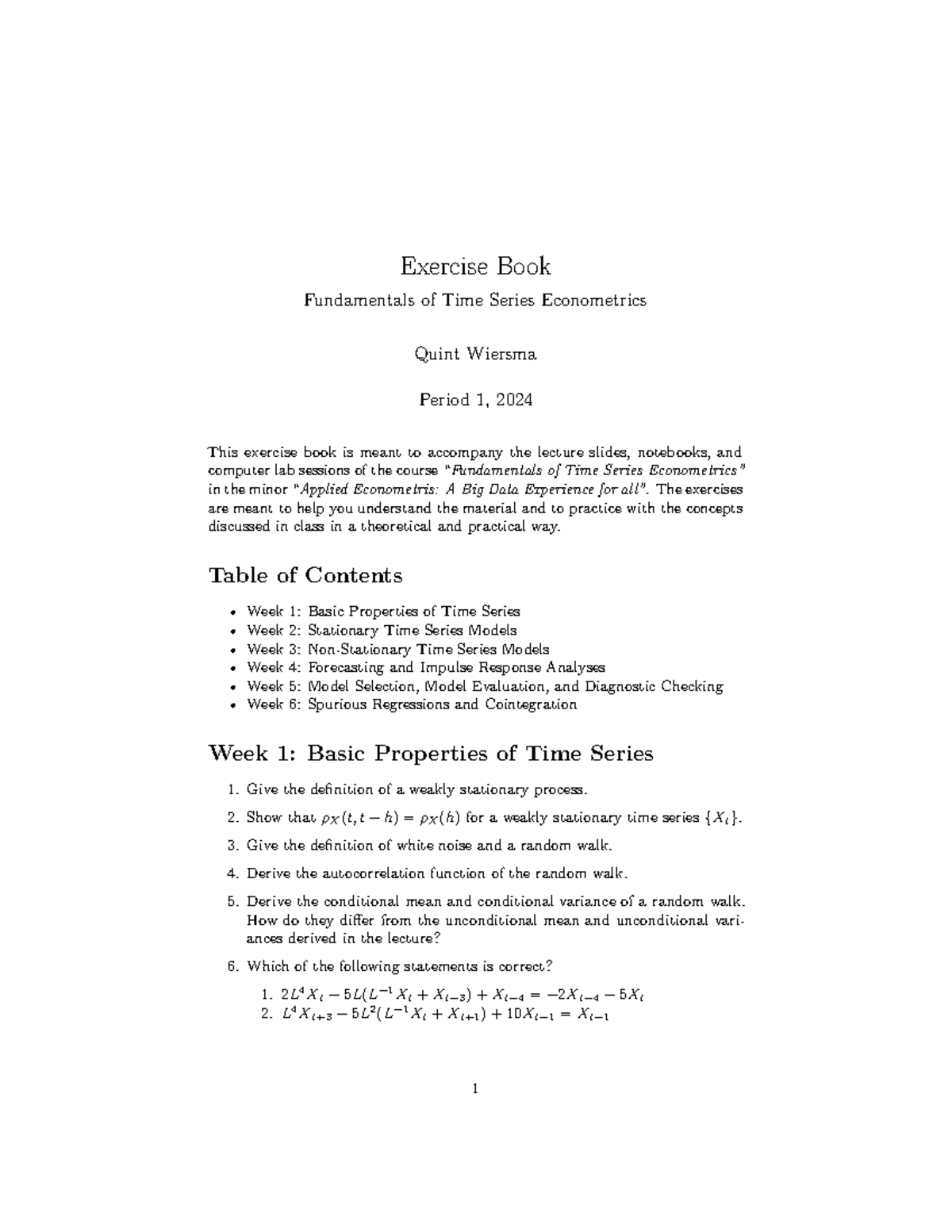 Exercise Book: Fundamentals of Time Series Econometrics (Period 1, 2024 ...