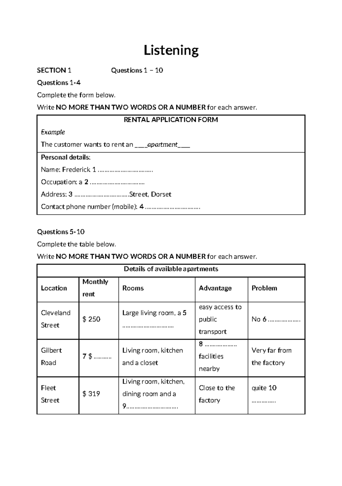 Listening Practice: SECTION 1-4 Questions & Answers (Day 1) - Studocu