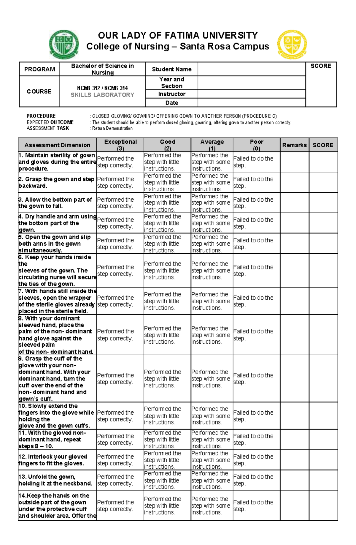 NCMB 312 Skills Lab: Closed Gloving & Gowning Procedure Assessment ...