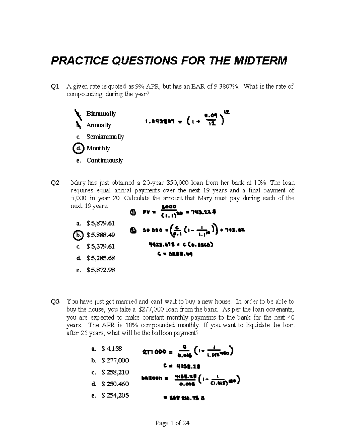 Midterm Practice Problems for Finance 101: Compounding & Loans - Studocu