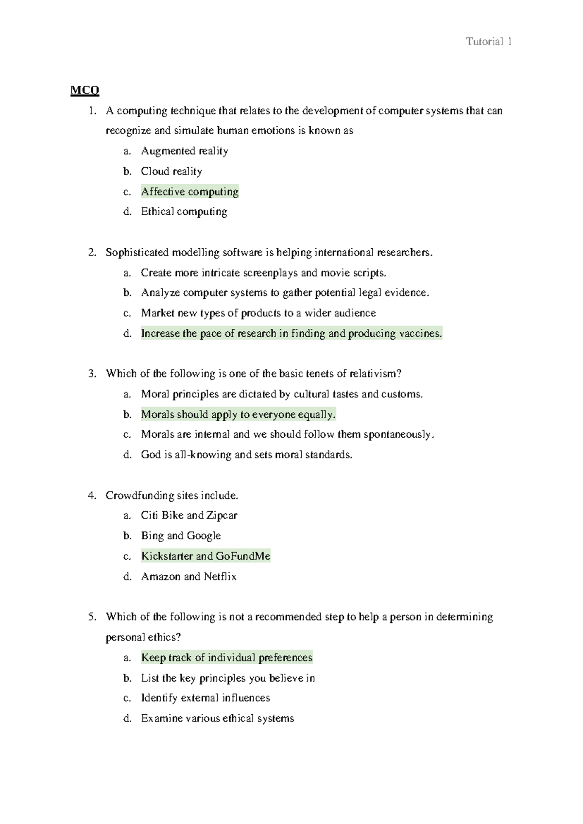 The Impact of Technology in a Changing World - Tutorial 1 MCQ A ...