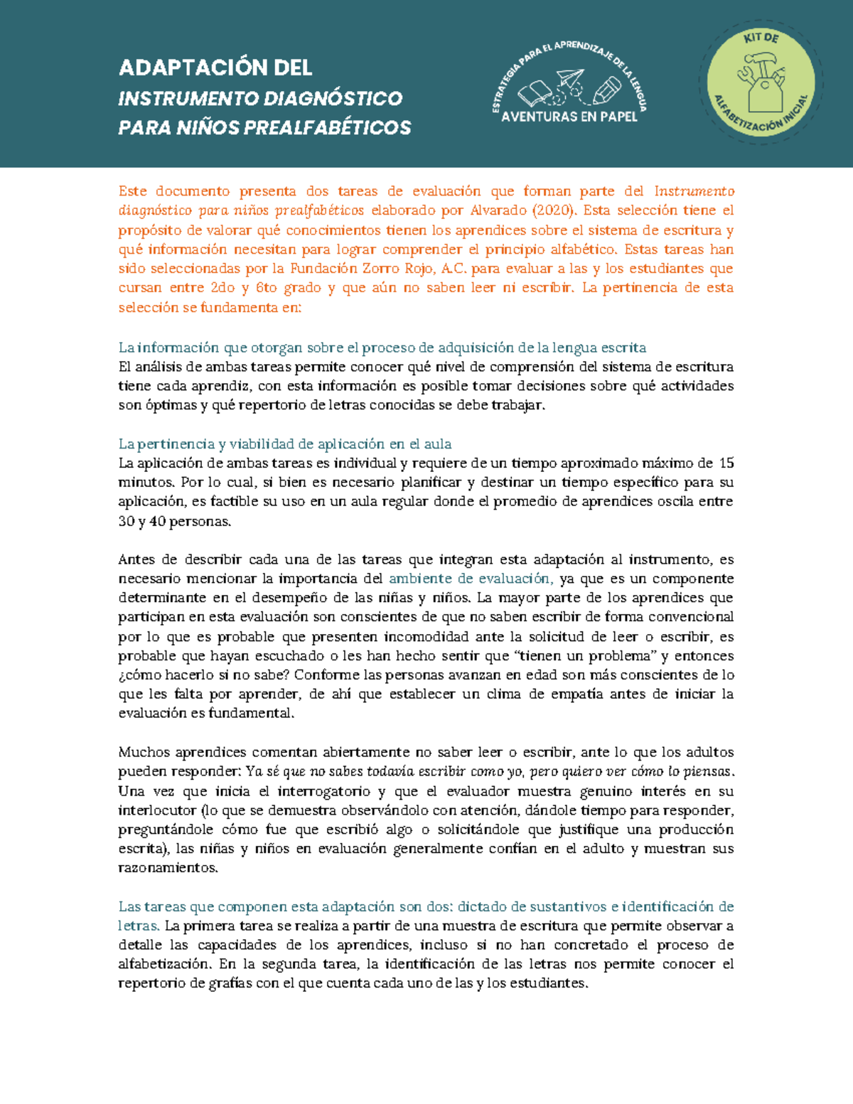 IDAI - Instrumento diagnostico de aprendizaje inicial para niños que se ...