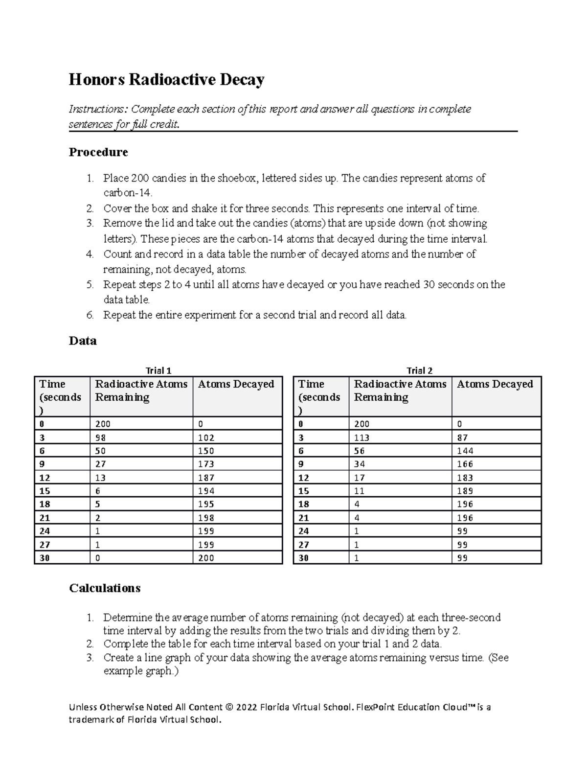 Chemistry FLVS Module 4 Honors Radioactive Decay - Honors Radioactive ...