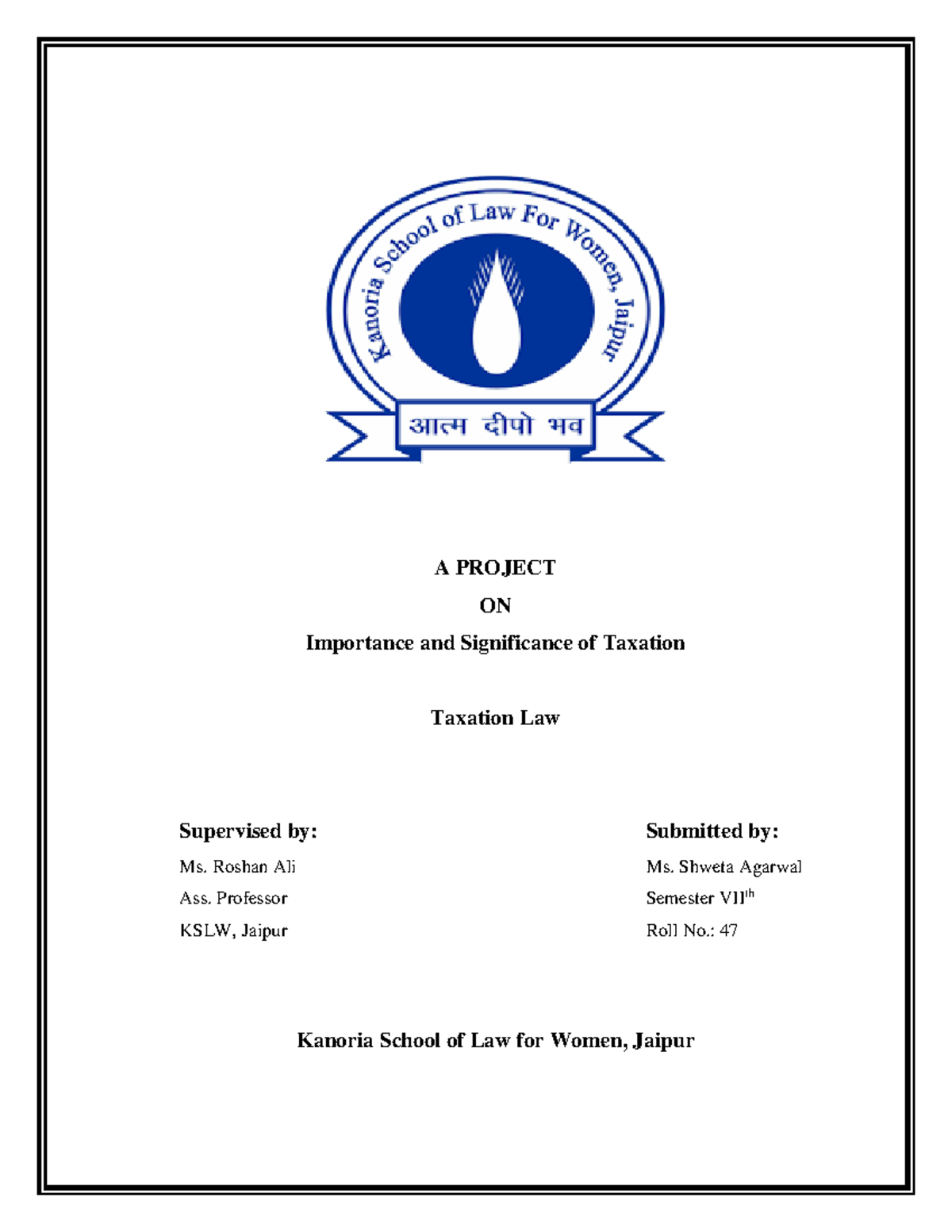 Project on Importance and Significance of Taxation (KSLW VII) - Studocu