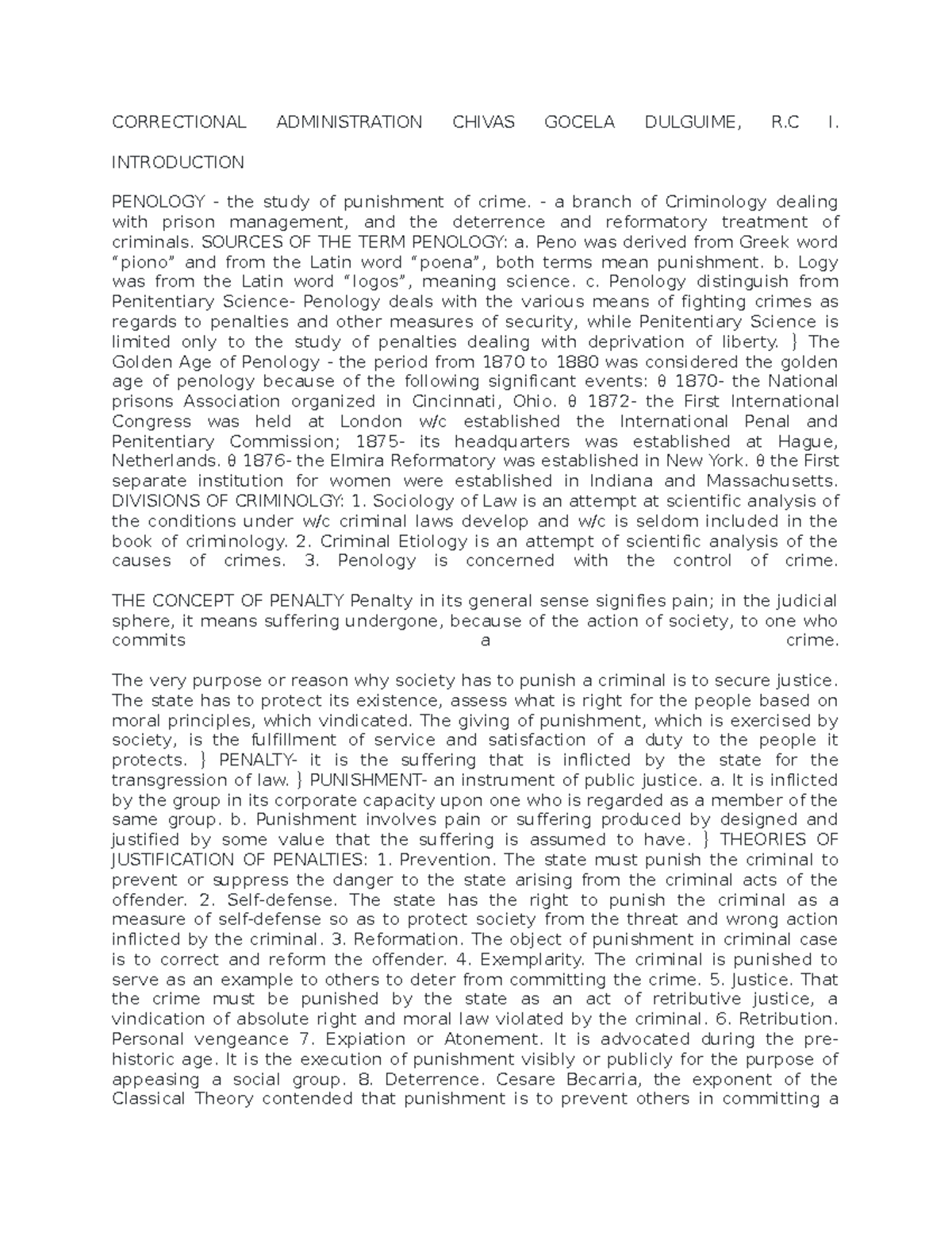 Correctional Administration: Key Concepts & Theories of Penology - Studocu