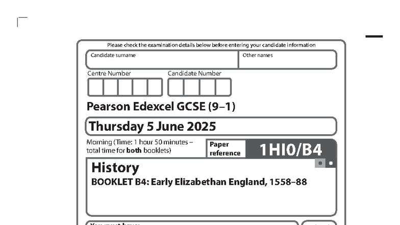 GCSE History Exam Paper B4: Early Elizabethan England (June 2025) - Studocu