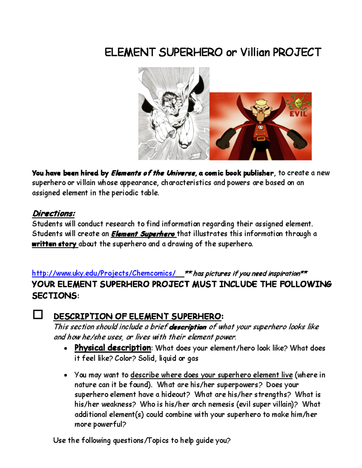 Element superhero project - ELEMENT SUPERHERO or Villian PROJECT You ...