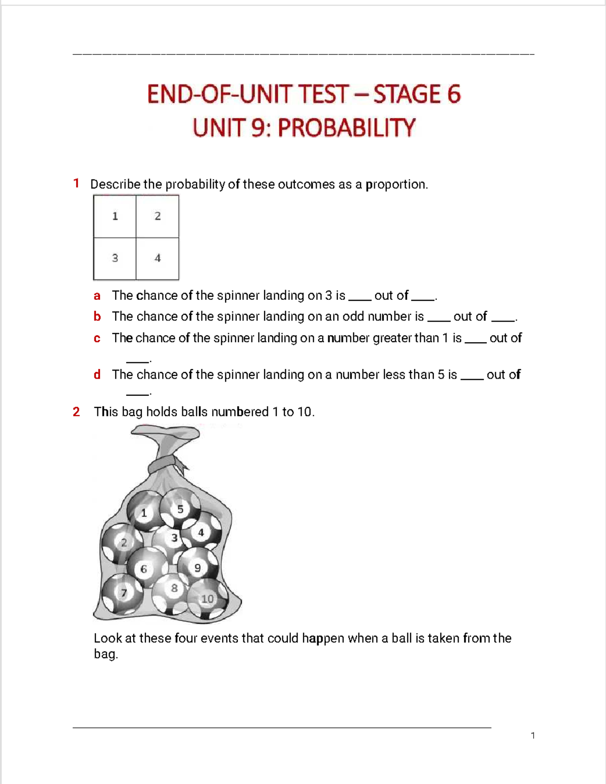 Math P6 Probability Eo U Worksheet: Understanding Outcomes and ...